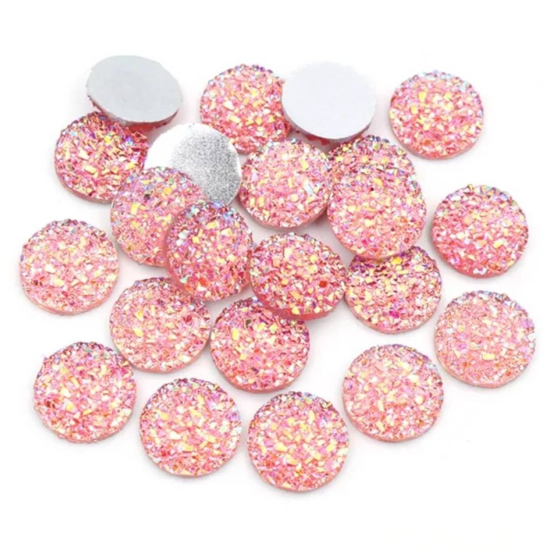 12mm/10mm/8mm Peach Pink Glitter Set of 10 Round Cabochon DIY Jewelry ...
