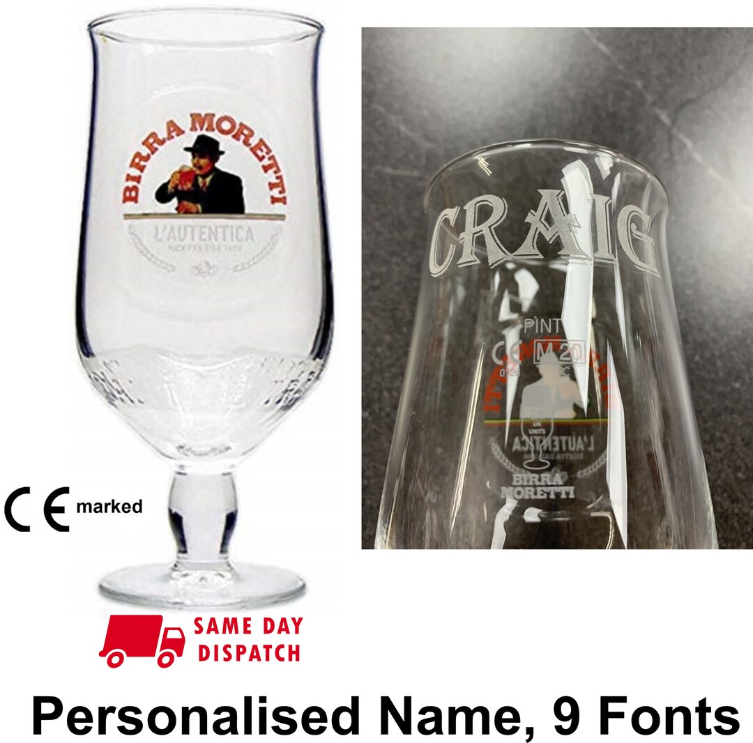 Personalised Name Engraved Birra Moretti 1 Pint Glass. 20oz ...