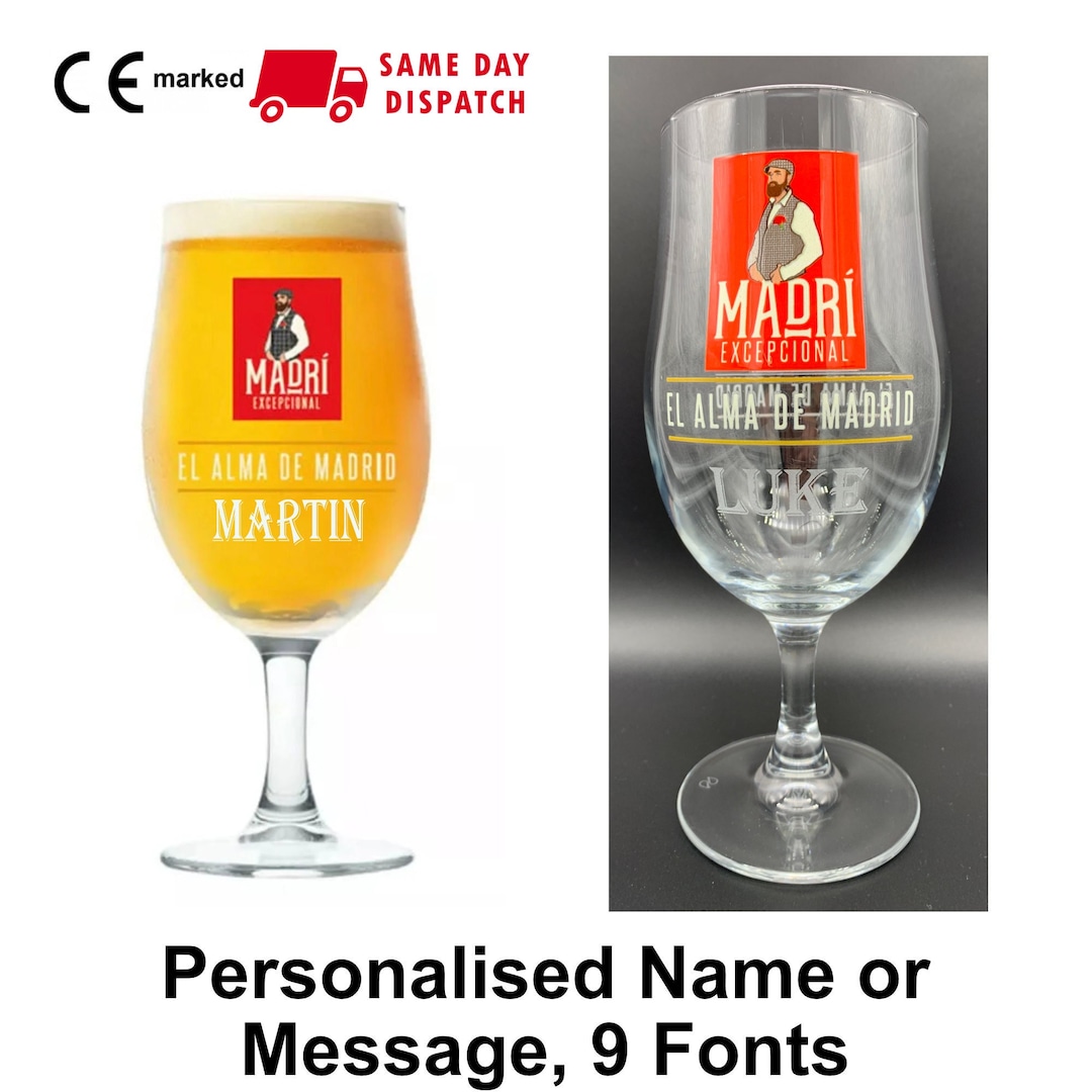 Personalised Name Engraved Madri 1 Pint Glass/chalice. 20oz ...