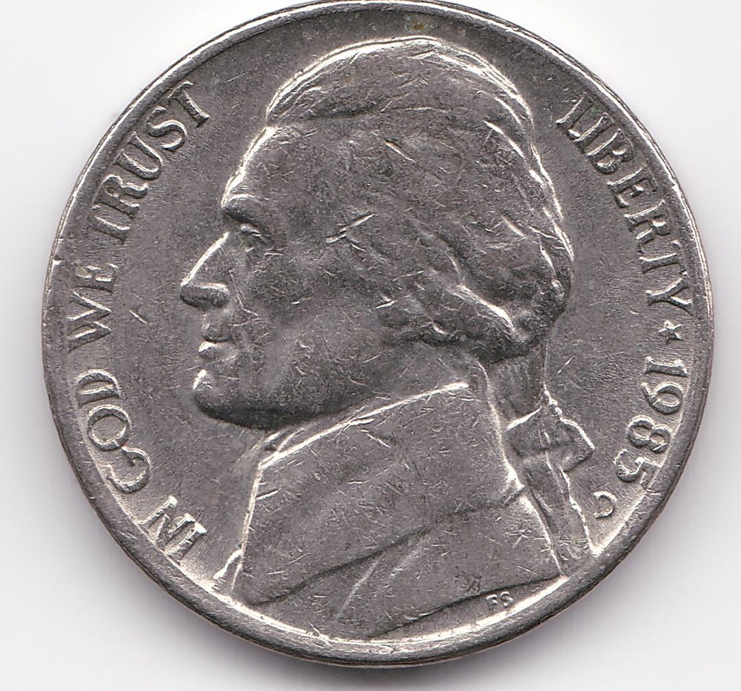 1985-D Jefferson Nickel - XF 45 - Obverse Doubling - Small Nose Cud ...