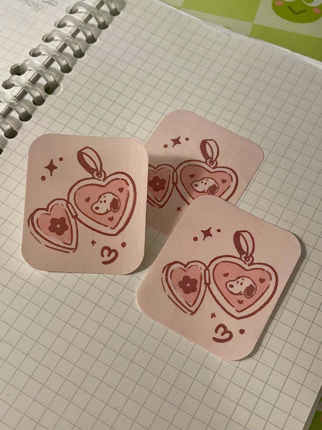 Snoopy Heart Locket Sticker Cute Pink - Etsy