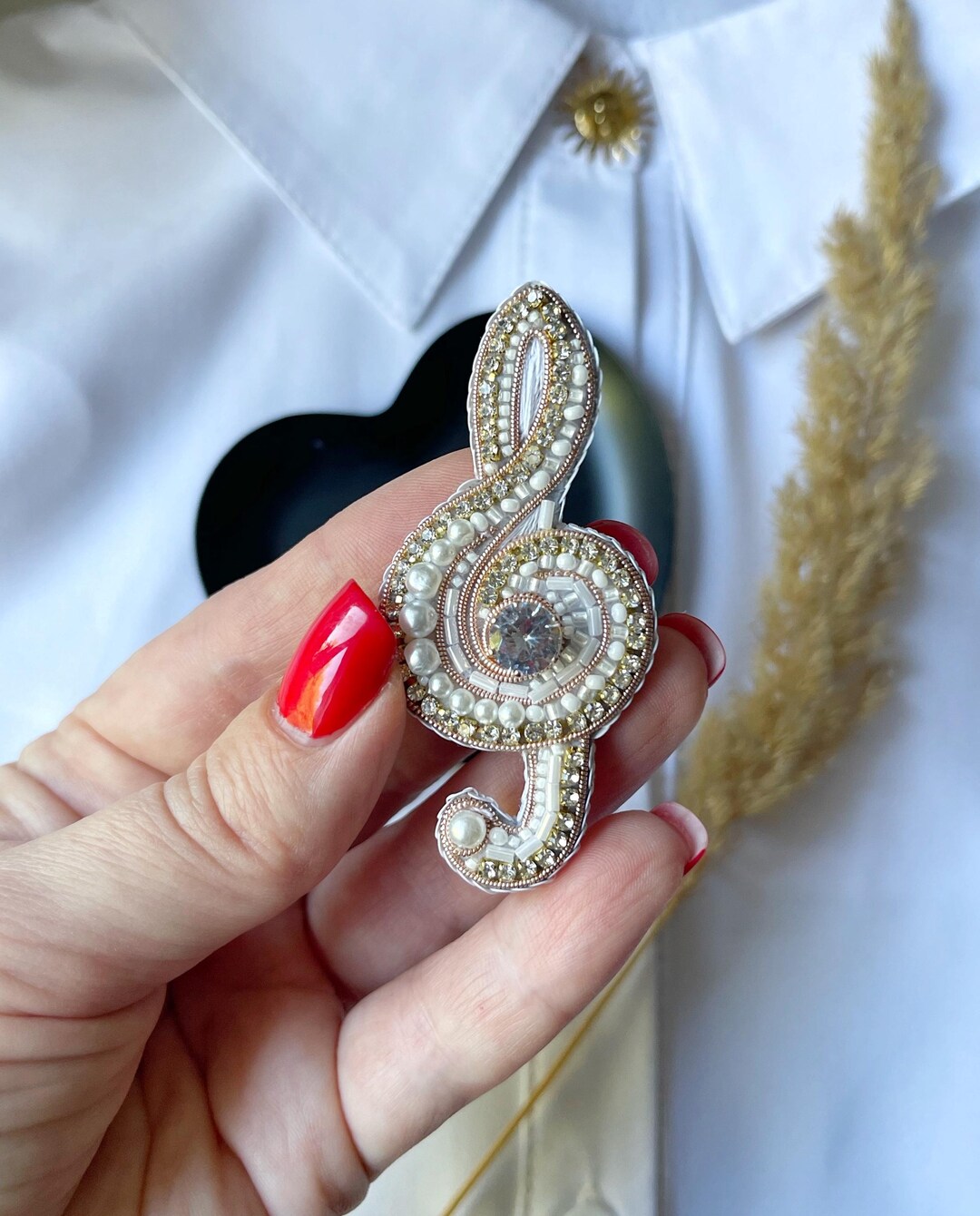Hand Made Embroidered Treble Clef Brooch Pin, Gift for Music Teacher - Etsy