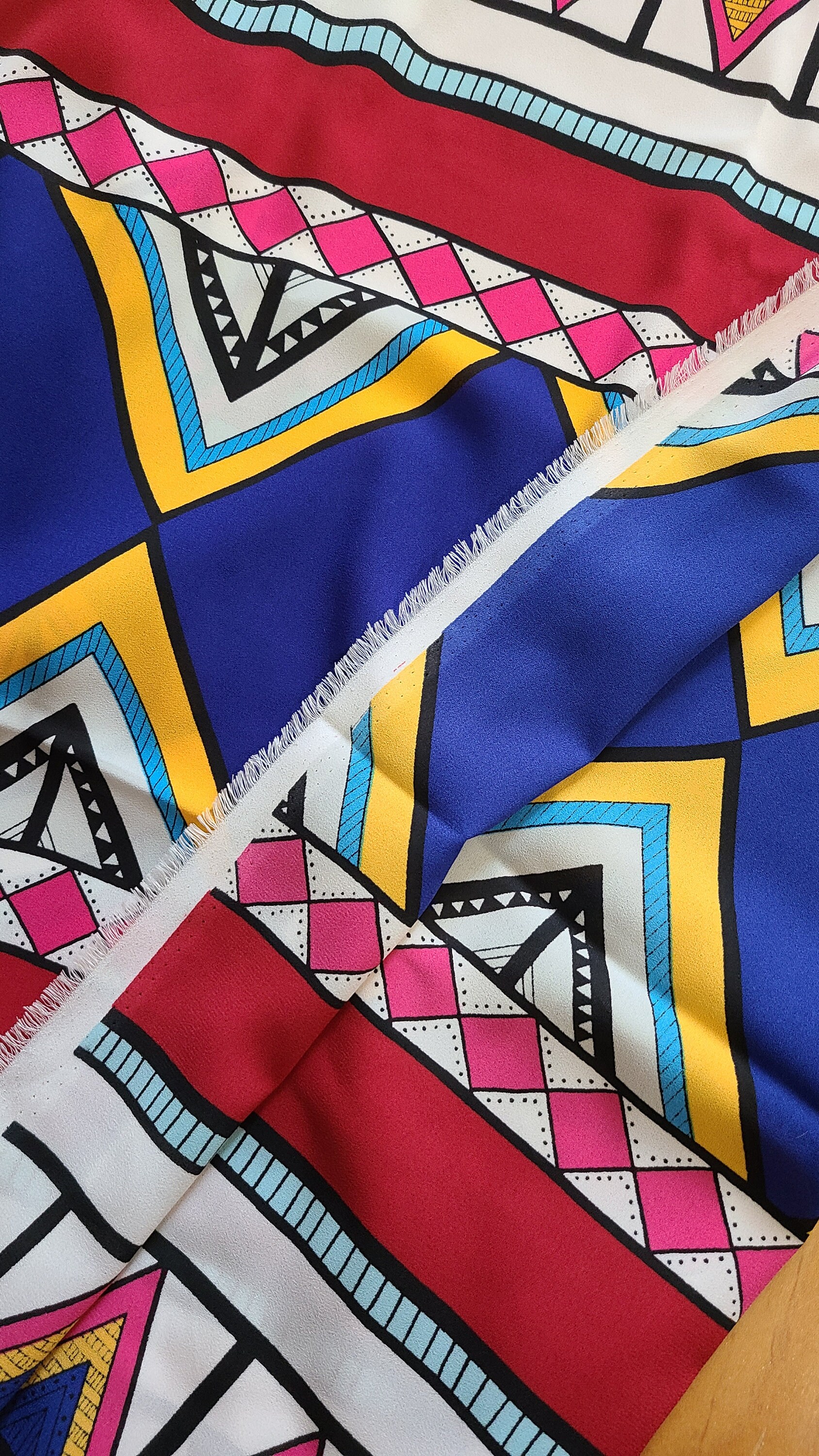 GEO Wool Dobby Print Fabric, Red Blue Combo, 100% Polyester Woven ...