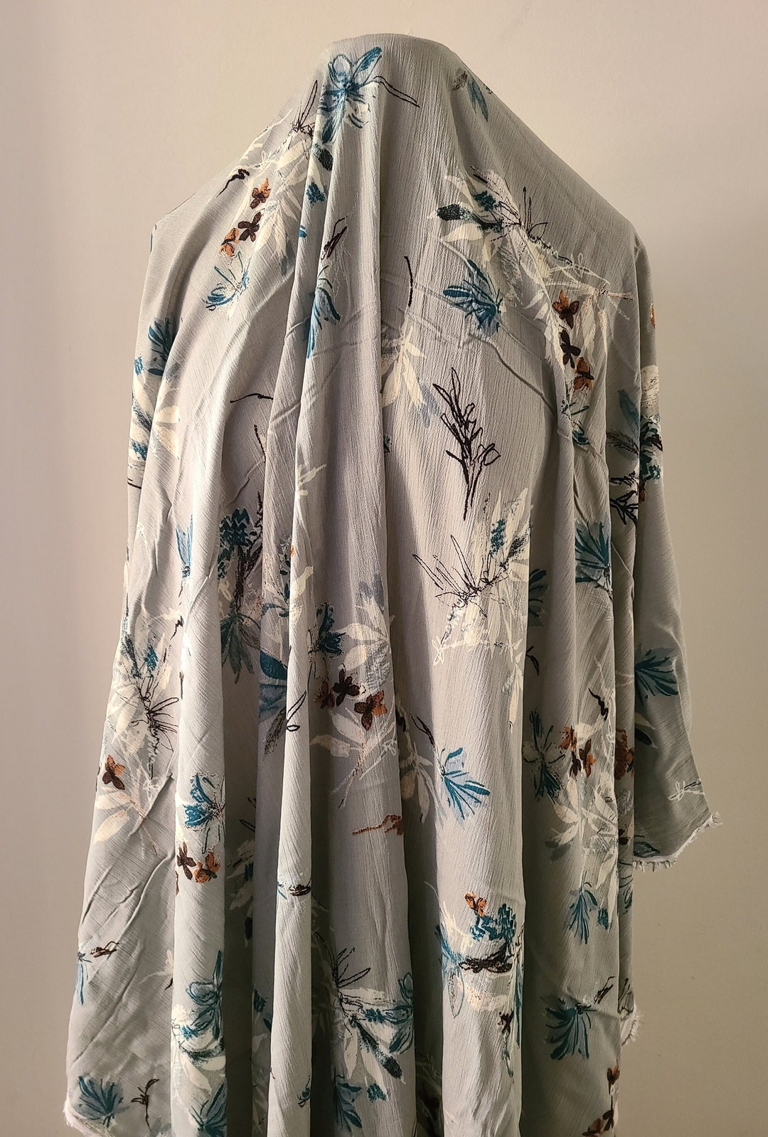 Floral Rayon Gauze Fabric: Slate Blue Crinkle Print, 54" Wide, Sold by ...