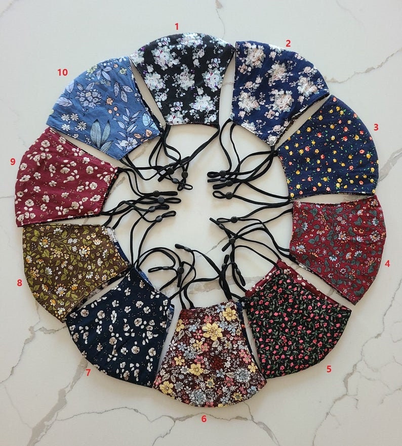Reversible Floral Mask, 100% Quilting Cotton, Adjustable Ear Loop, Nose ...