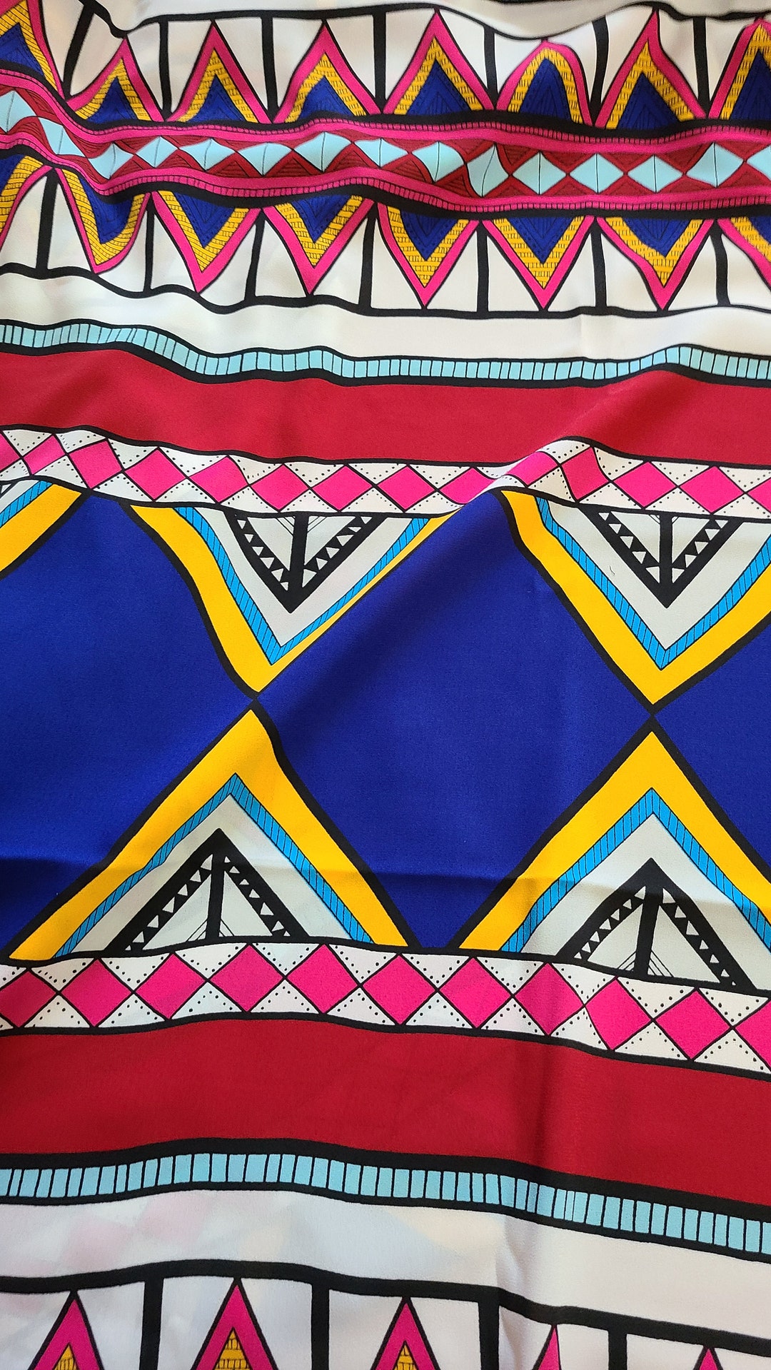 GEO Wool Dobby Print Fabric, Red Blue Combo, 100% Polyester Woven ...