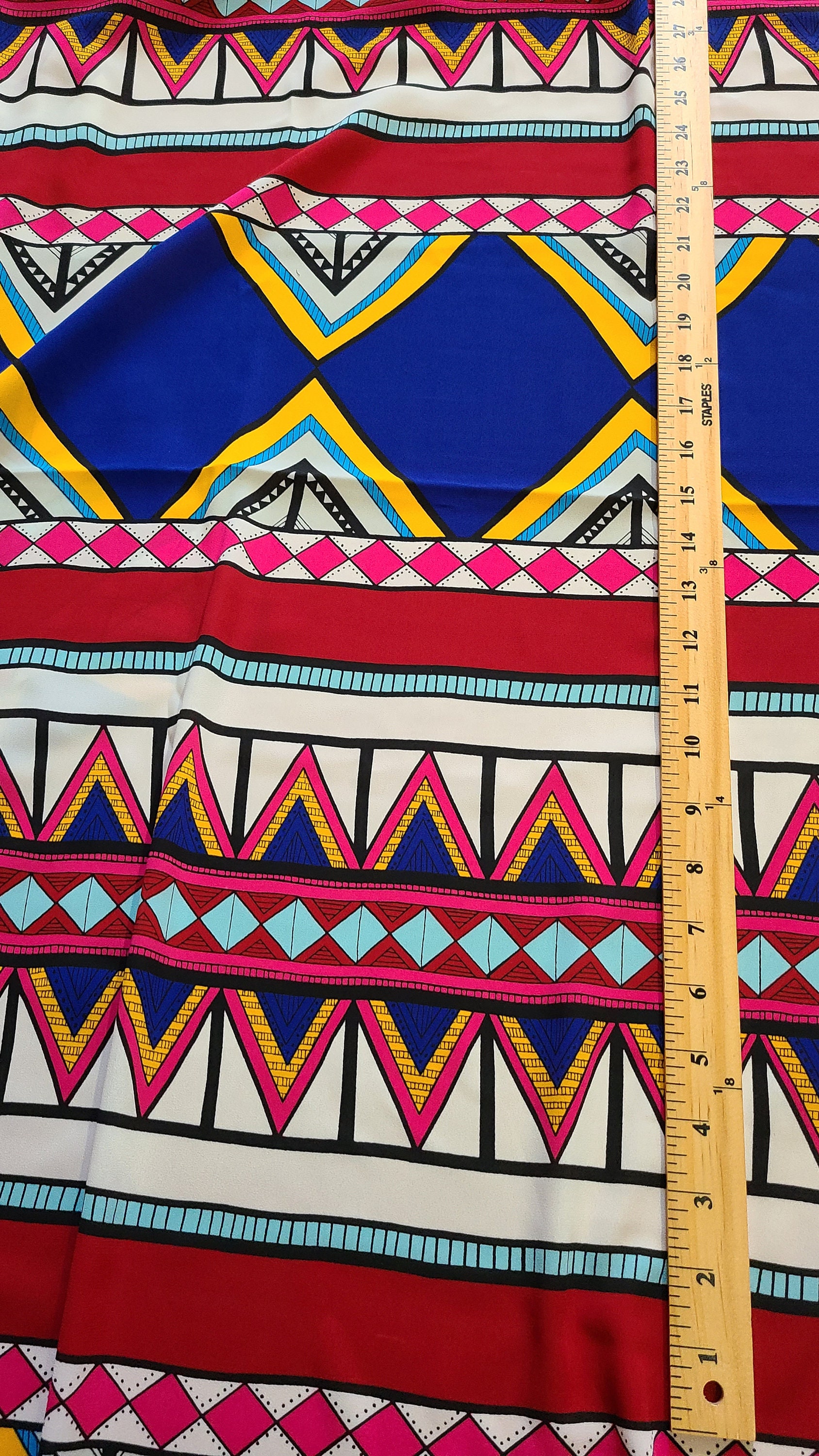 GEO Wool Dobby Print Fabric, Red Blue Combo, 100% Polyester Woven ...