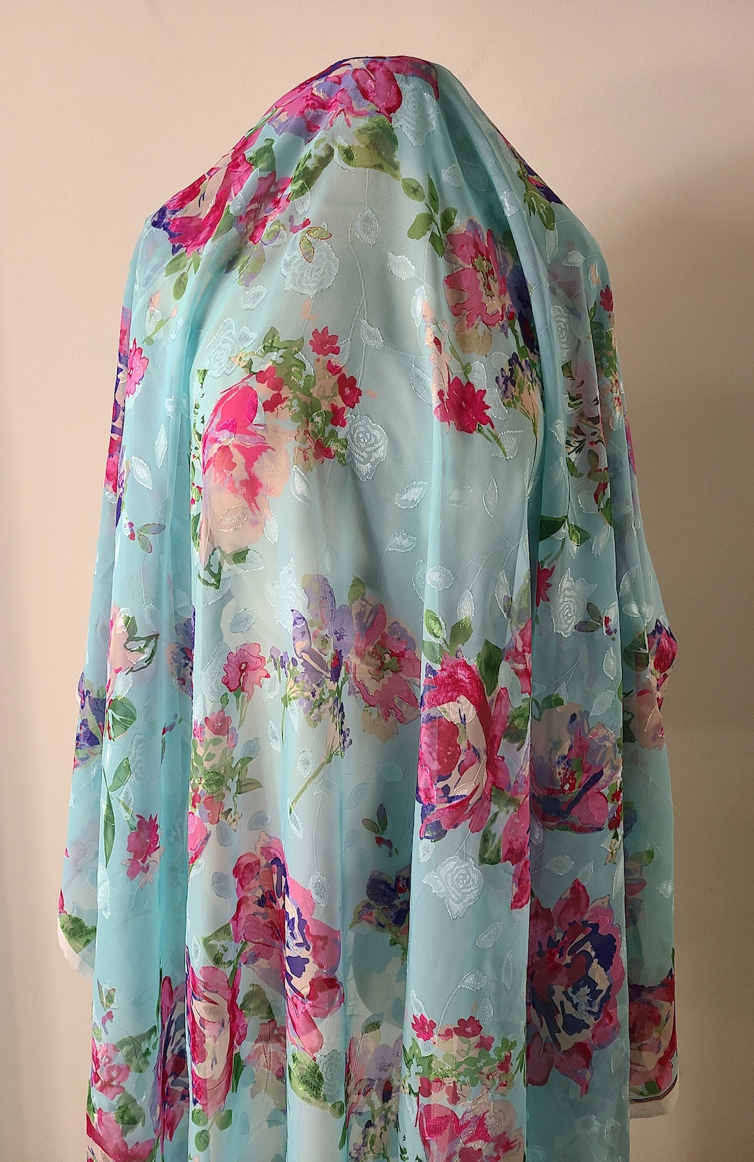 Floral Chiffon Fabric: See Through Satin Jacquard, Polyester (half-yard ...