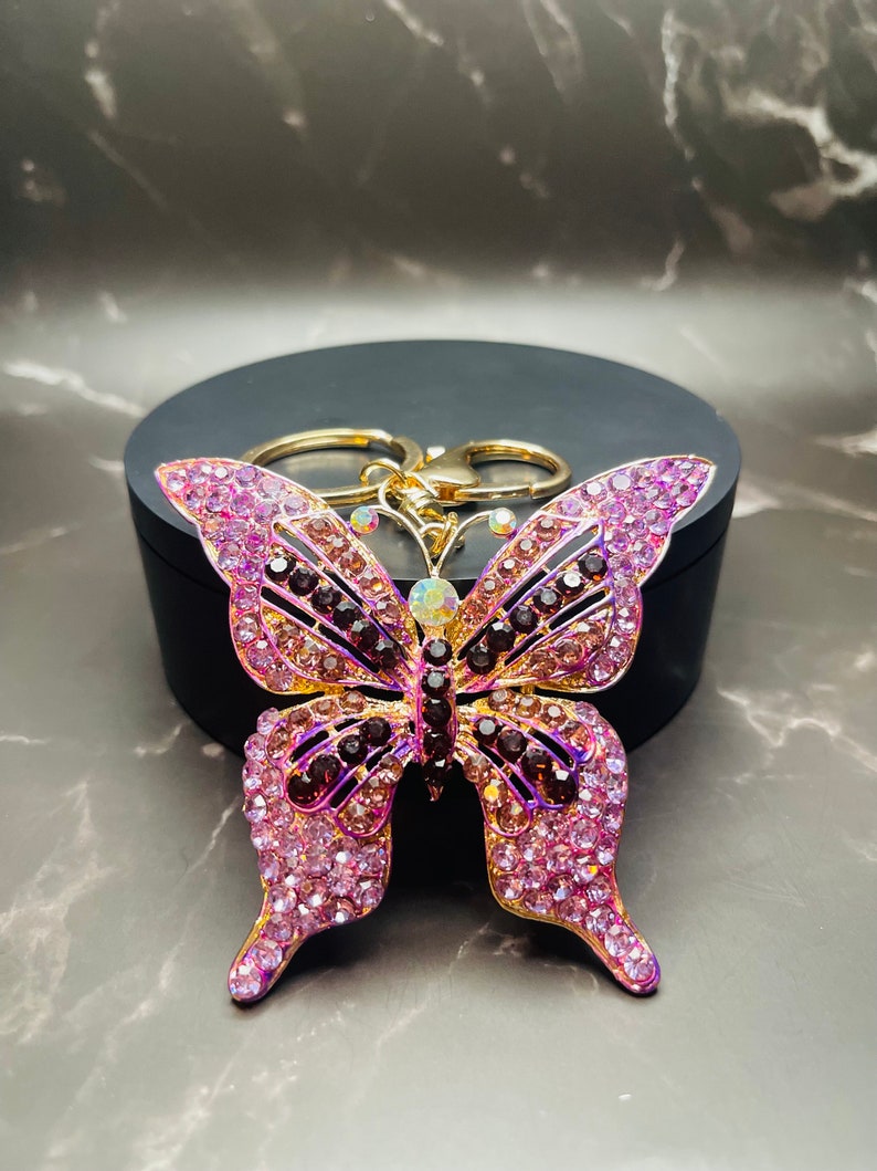 Purple Butterfly Keychain, Sparkling Crystal Rhinestones Keyring, Bag ...