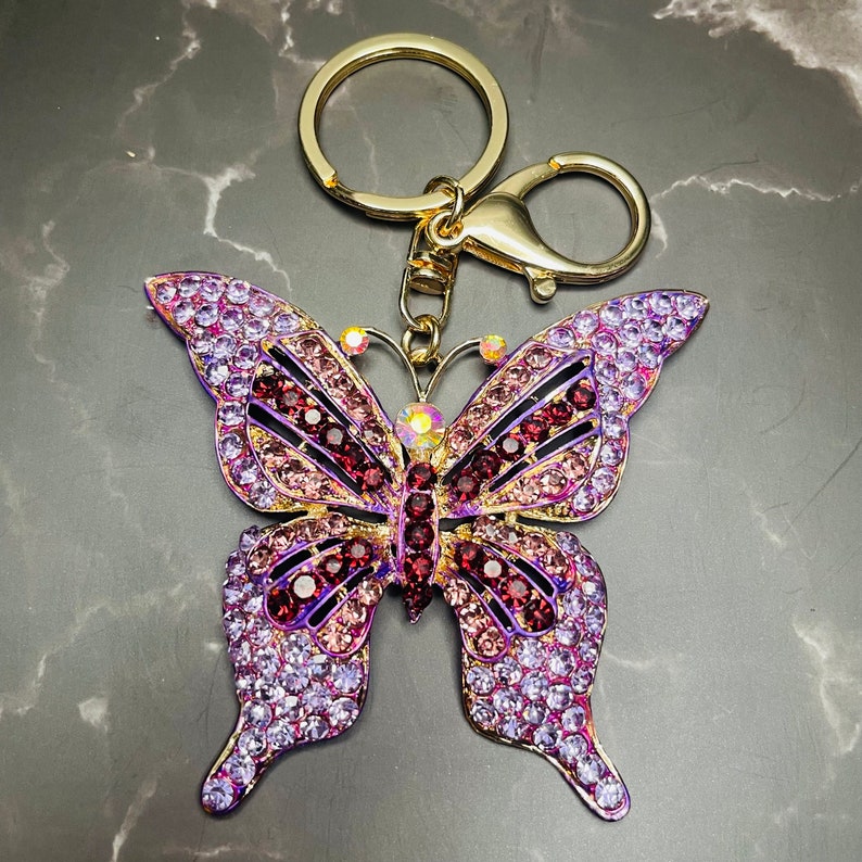 Purple Butterfly Keychain, Sparkling Crystal Rhinestones Keyring, Bag ...
