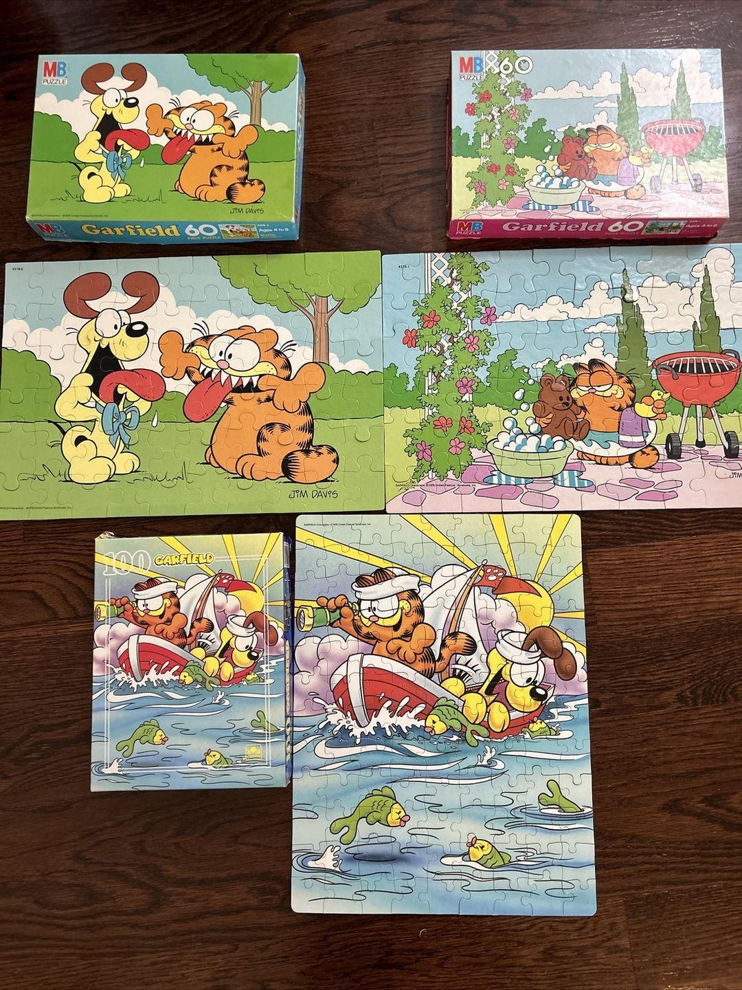 Lot of 5 Vintage Garfield Frame Tray MB Puzzle 60 100 Pc Odie Fish Bath ...
