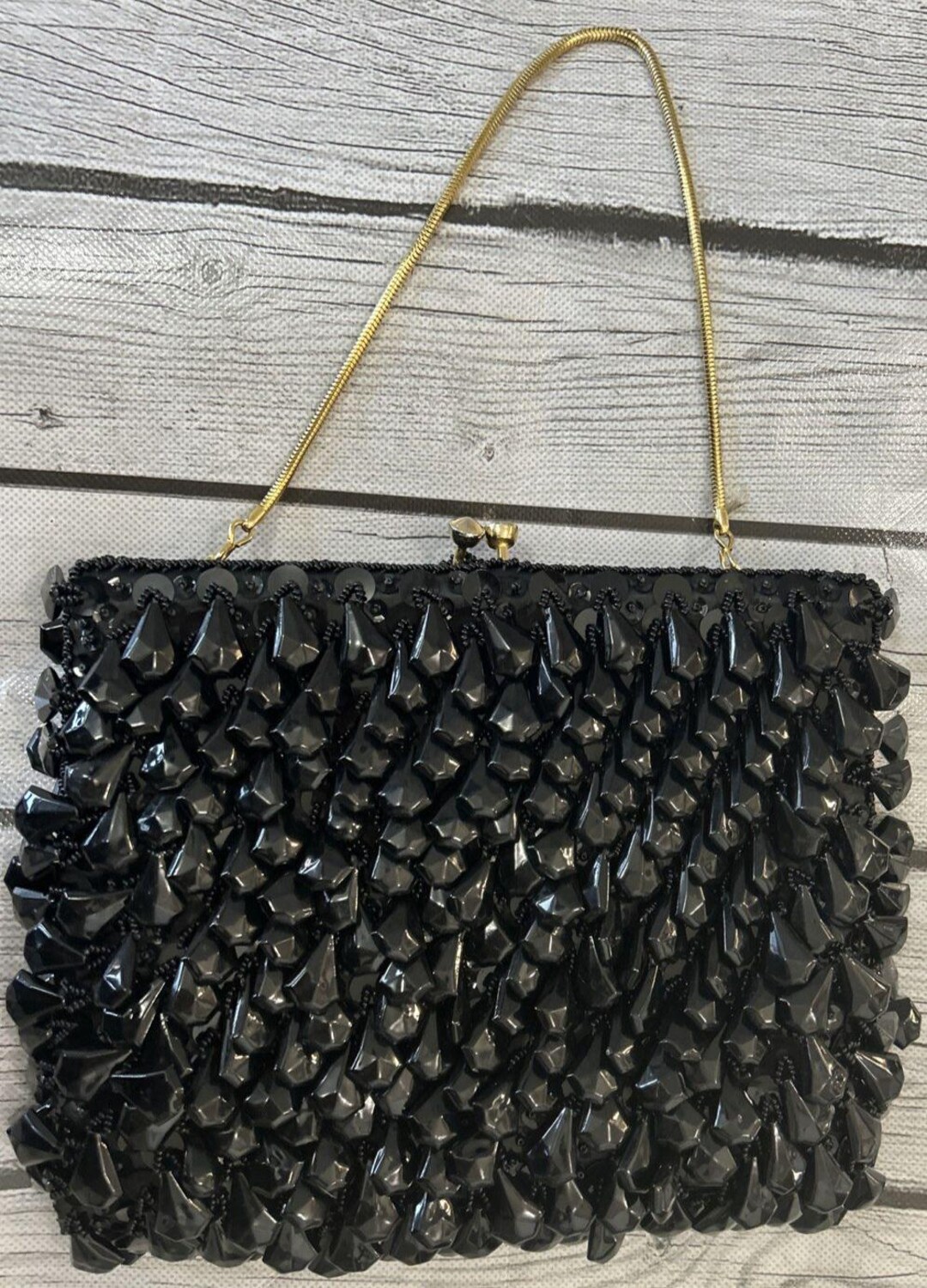 Vintage Black Beaded Kiss Lock Small Purse Evening Bag Clutch - Etsy