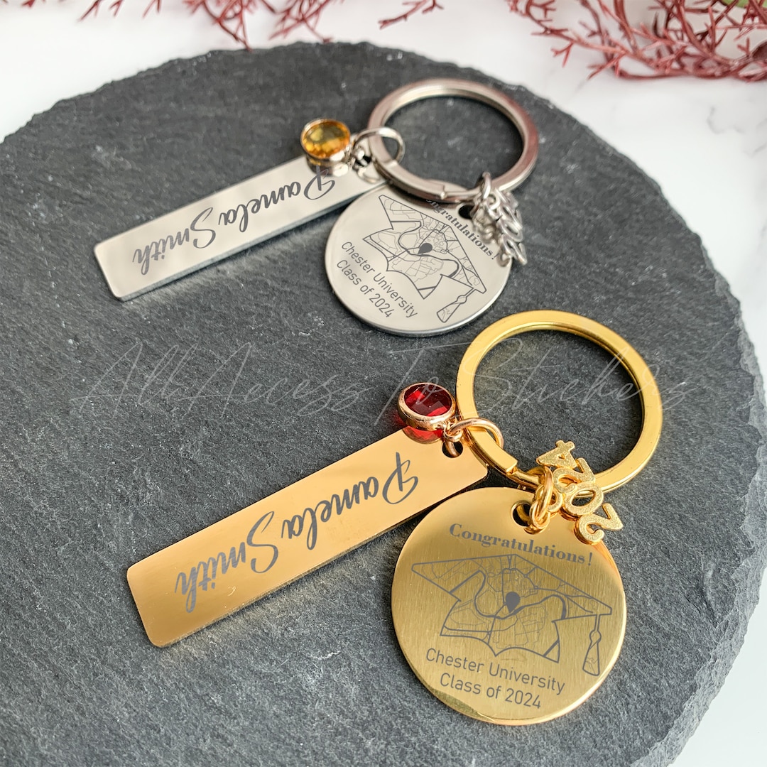 Personalized School Map Keychain, Custom Birthstone Graduation Keyring ...