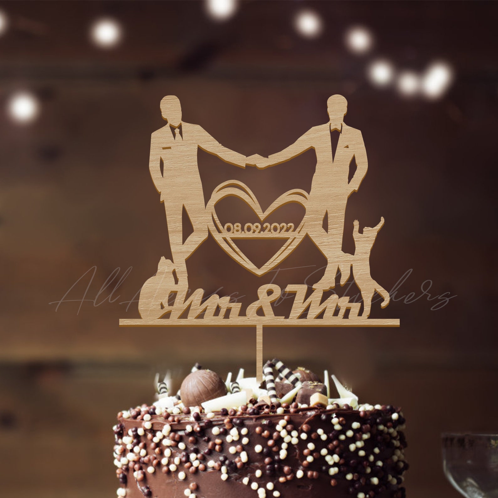 Gay Wedding Silhouette Cake Topper With Pet LGBT Wedding Cake - Etsy