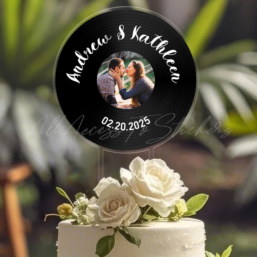 Vinyl Record Photo Wedding Cake Topper, Custom Photo Cake Ornament ...