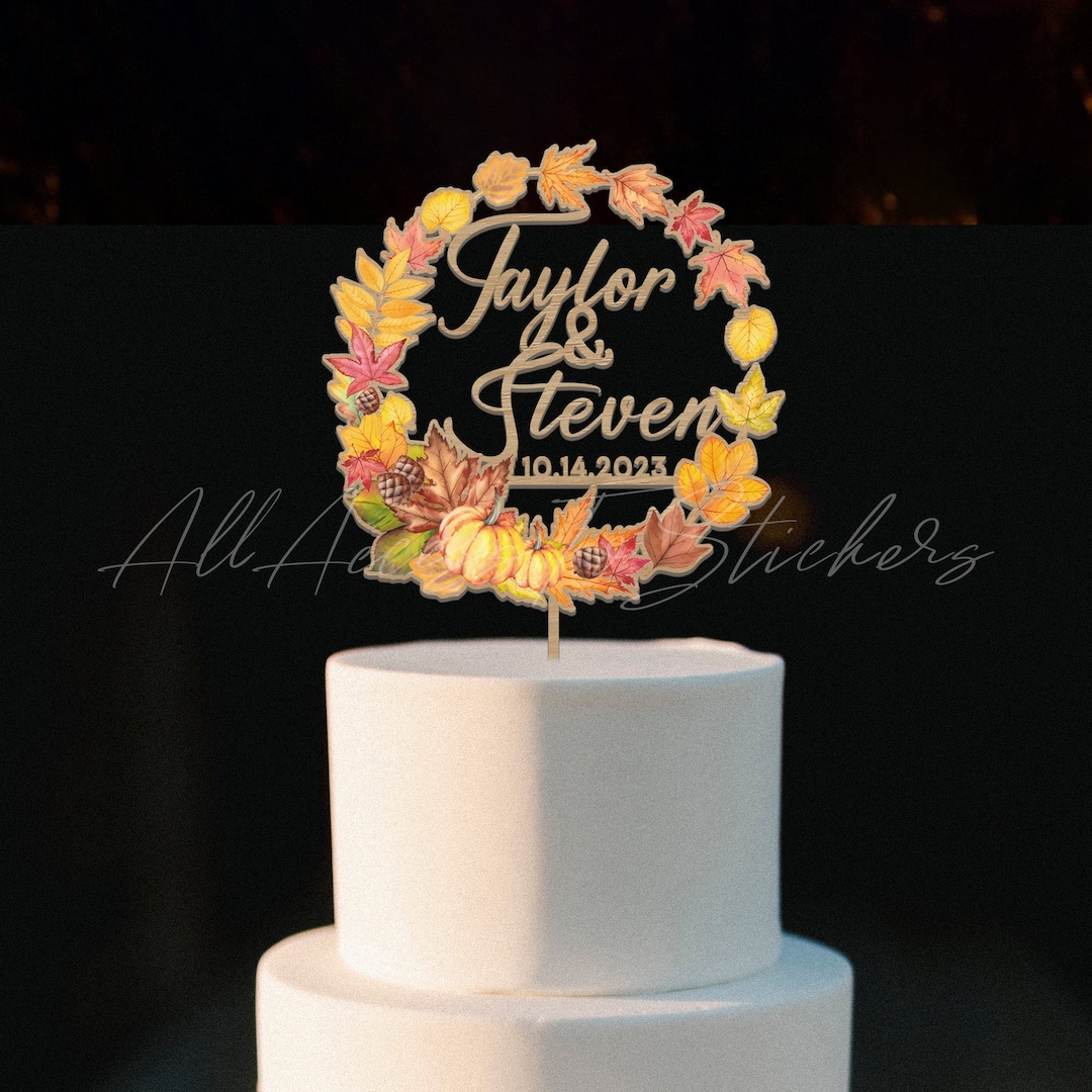 Personalized Autumn Cake Topper, Pumpkin Topper With Maple Leaf, Fall ...