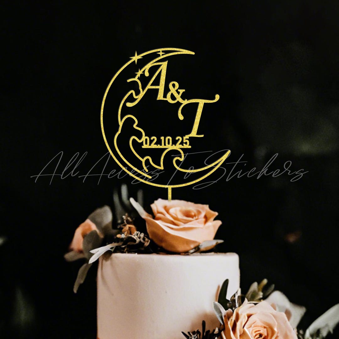 Beach Wedding Cake Topper, Celestial Cake Topper, Custom Initials Cake ...