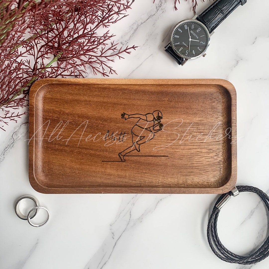 Rugby Player Wooden Ring Tray, Football Design Keychains Tray, Engraved ...