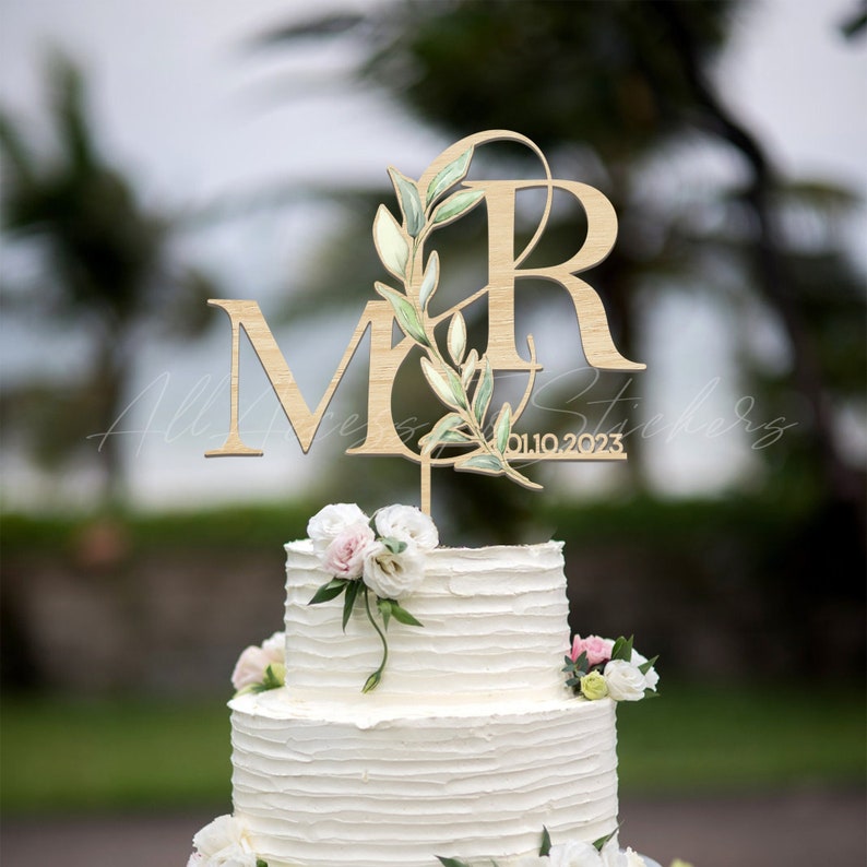 Garden Couple Initials Cake Topper Wedding Cake Topper - Etsy