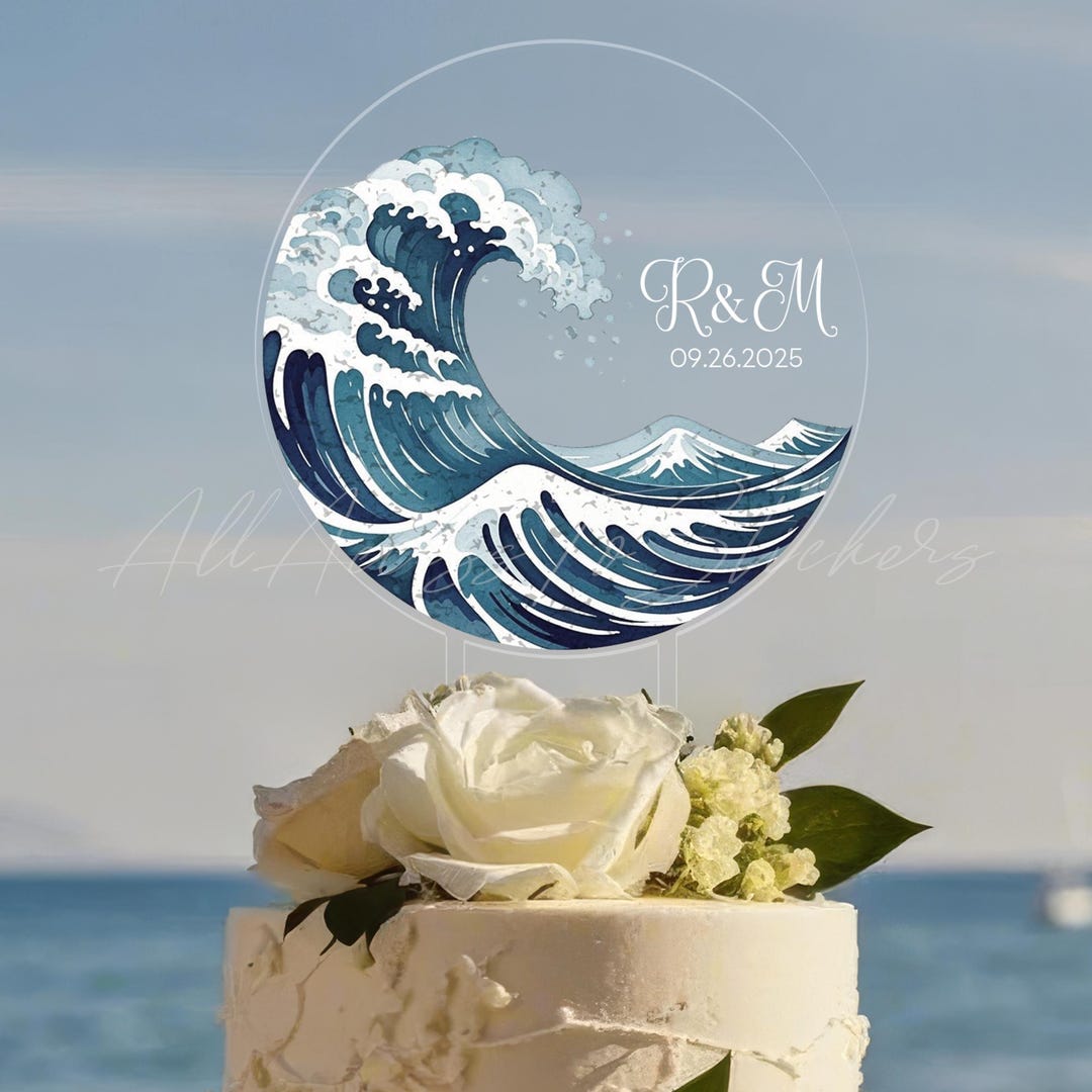 Beach Wedding Cake Topper, Blue Sea Wave Acrylic Cake Sign, Birthday ...