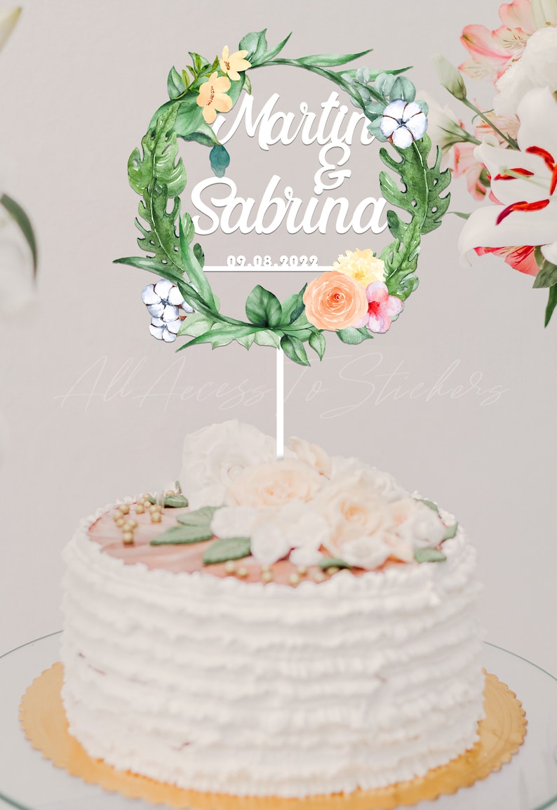 Tropical Wedding Cake Topper, Mr & Mrs Cake Topper, Monstera Leaves ...