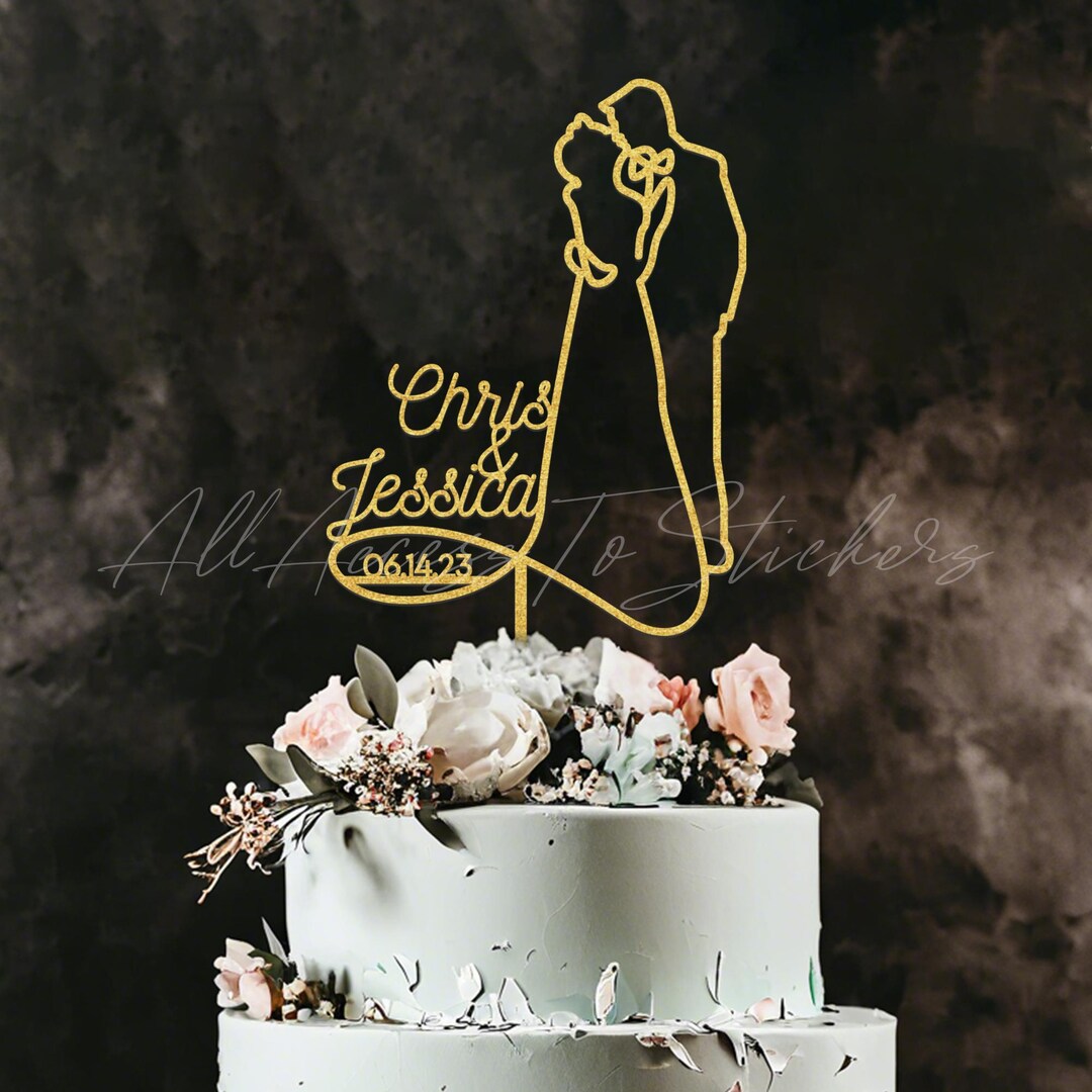 Couple Line Drawing Wedding Cake Topper, Kissing Cake Topper, Custom ...