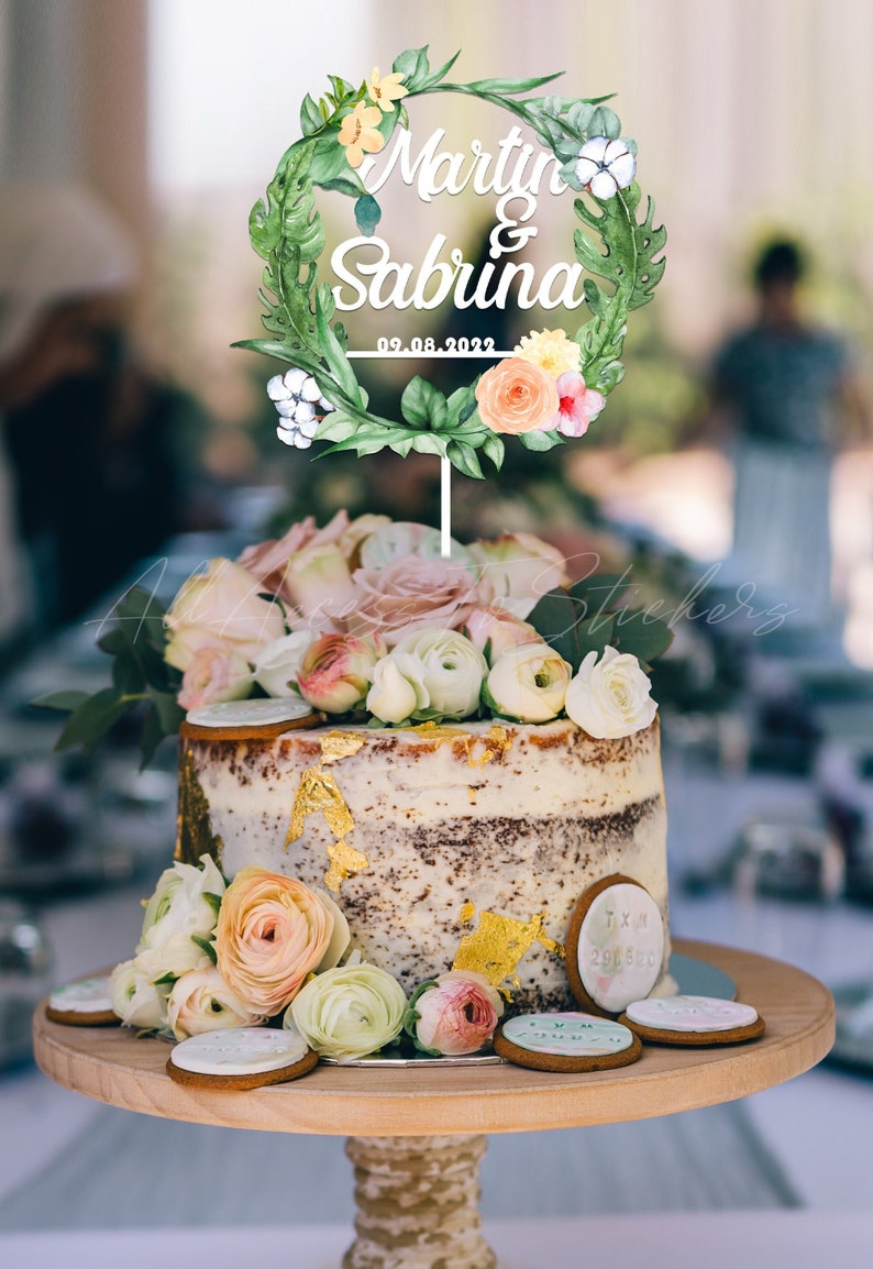 Tropical Wedding Cake Topper, Mr & Mrs Cake Topper, Monstera Leaves ...