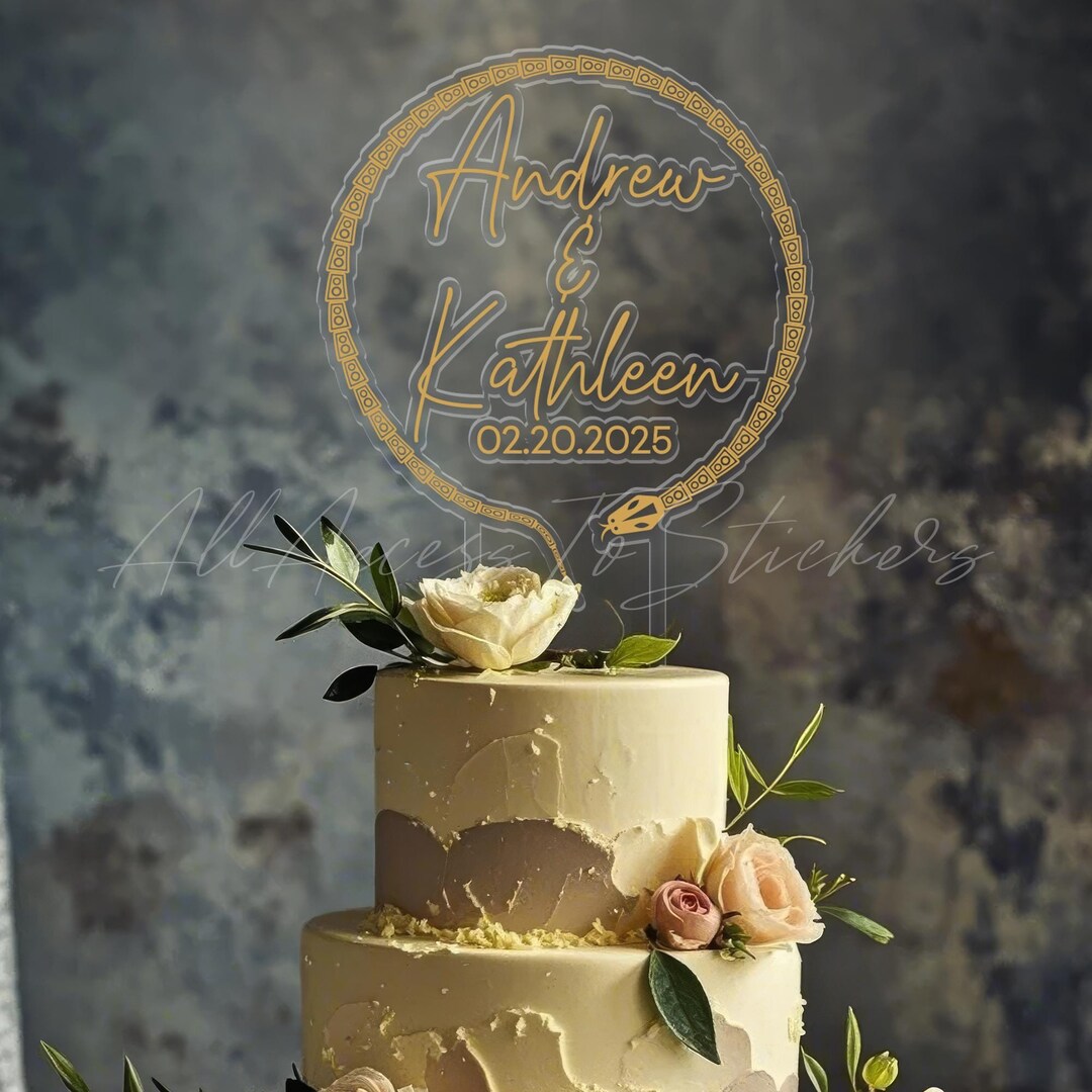 Snake Art Cake Topper, Gold Wedding Cake Topper, Acrylic Cake Topper ...