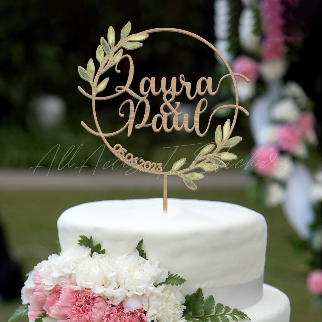 Personalized Circle Floral Cake Topper Greenery Wedding Cake - Etsy