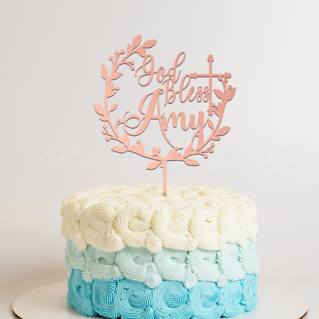 Custom God Bless Cake Topper Gold Cross Cake Topper Round - Etsy