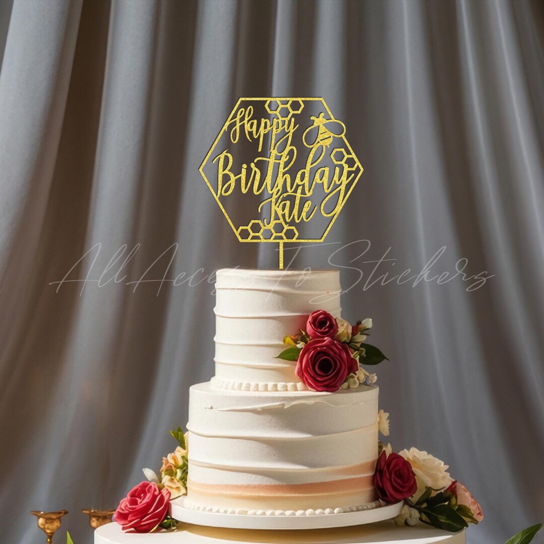 1st Birthday Cake Topper, Personalized Bumble Bee Birthday Cake Sign ...