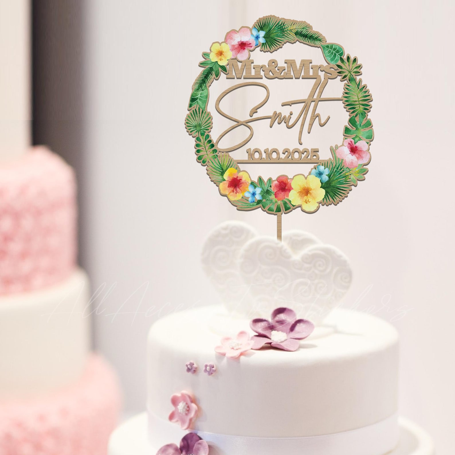 Tropical Mr & Mrs Cake Topper, Monstera Leaves Cake Decor, Colorful ...