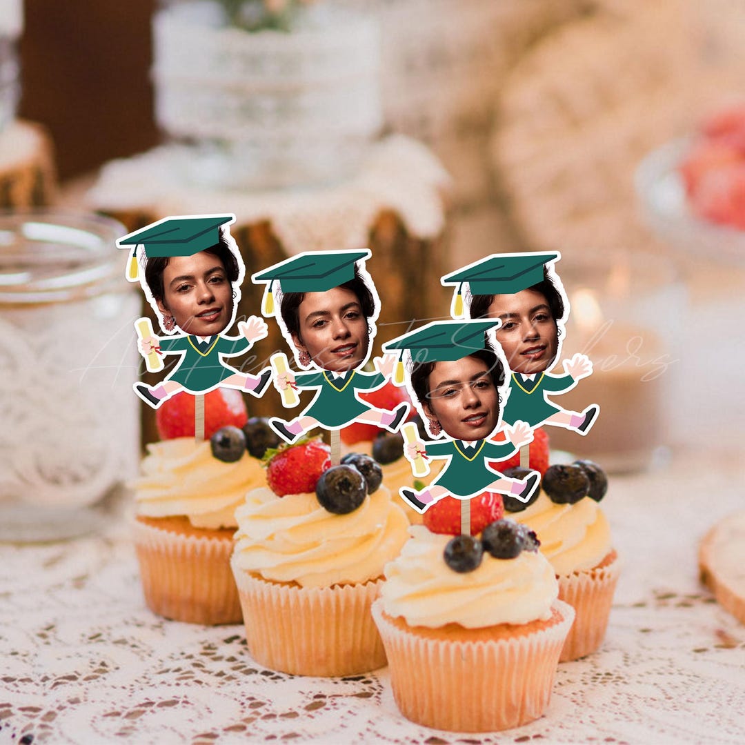 Funny Face Graduation Cupcake Toppers: Custom Class of 2025 Party Decor ...
