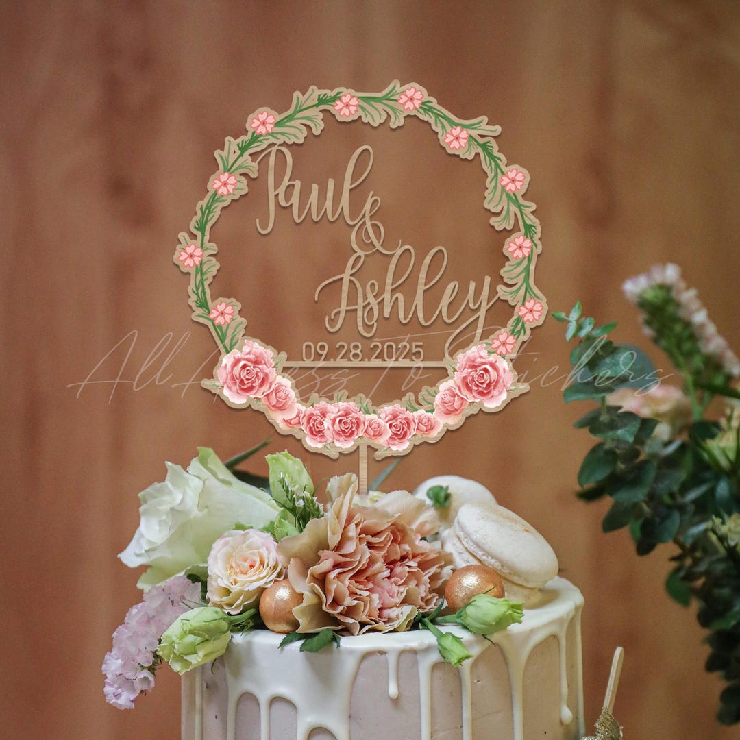 Personalized Cake Topper for Spring Wedding, Elegant Cake Decor for ...