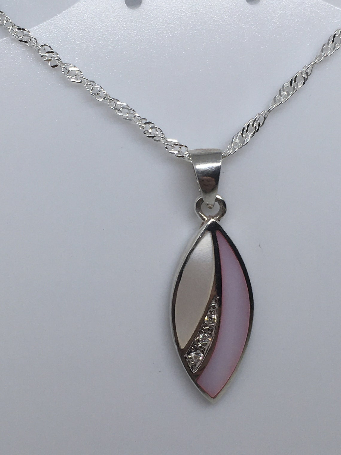Mother of Pearl Teardrop Vintage Pendant Sterling Silver 925 With Cubic ...