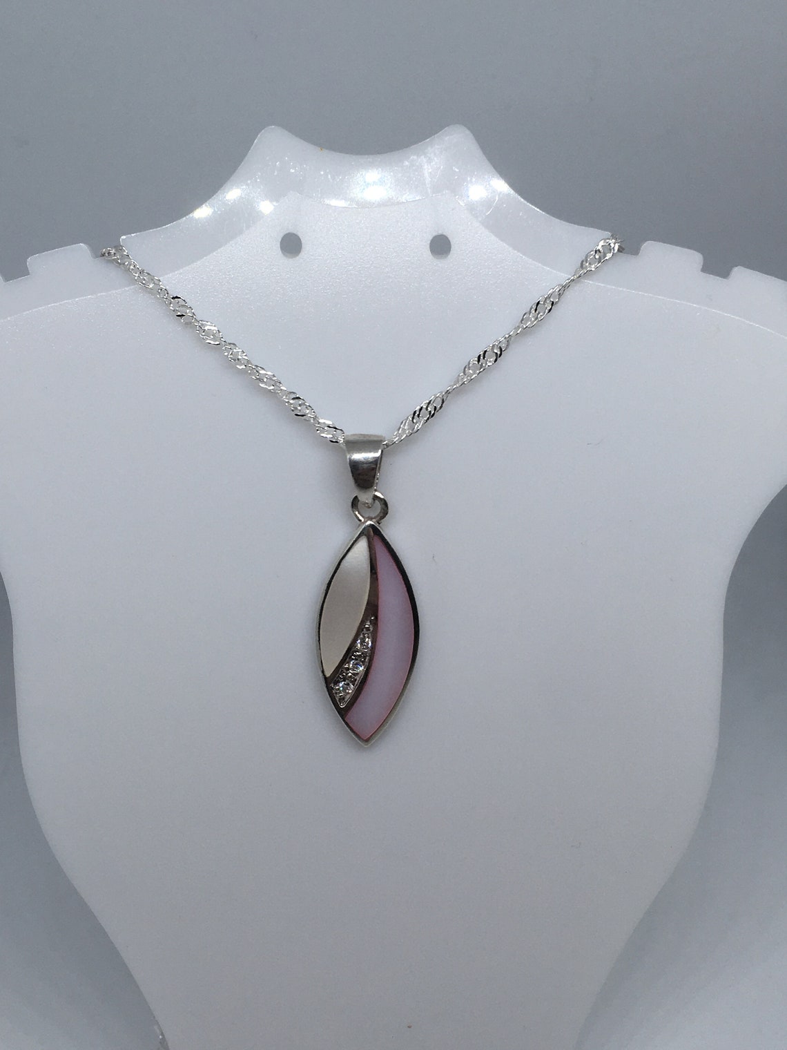 Mother of Pearl Teardrop Vintage Pendant Sterling Silver 925 With Cubic ...