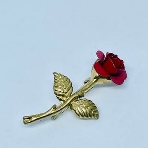 Vintage Red Rose Brooch - Etsy