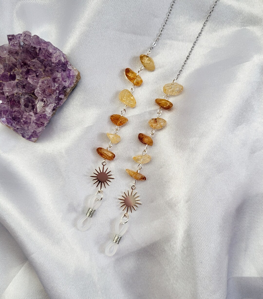Citrine Crystal Glasses Chain, Silver Sunglasses Holder, Sun Charm - Etsy
