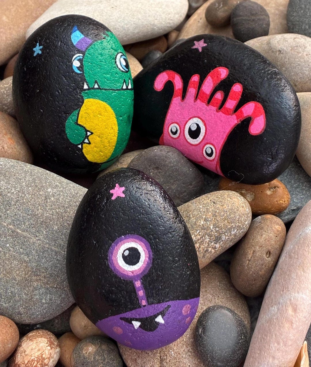 Hand Painted Monster Story Stones Set of 3-kids-imaginative Play ...
