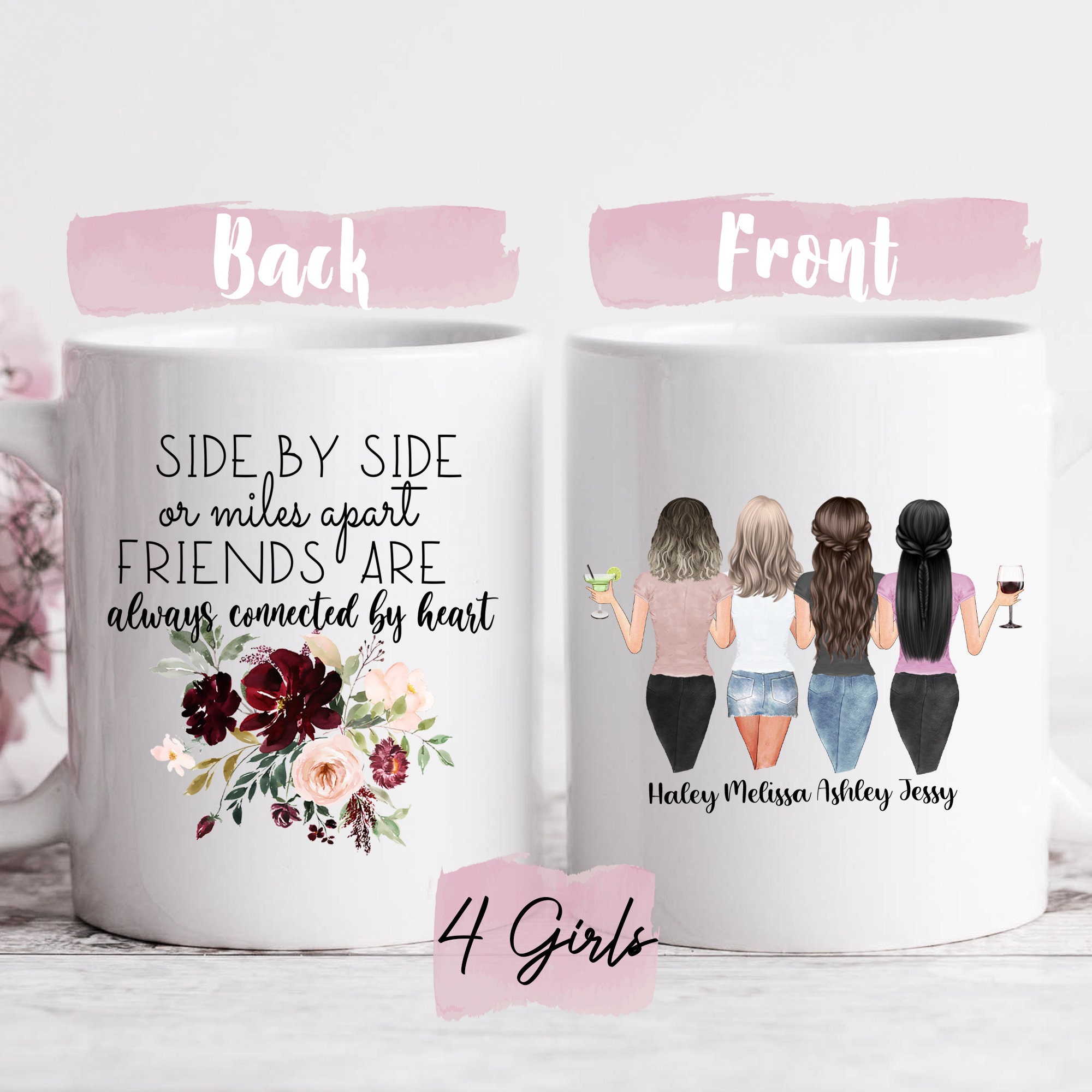 Custom Mug for Friends | Four Friends | 4 Girlfriends | BFF Gift | 4 ...