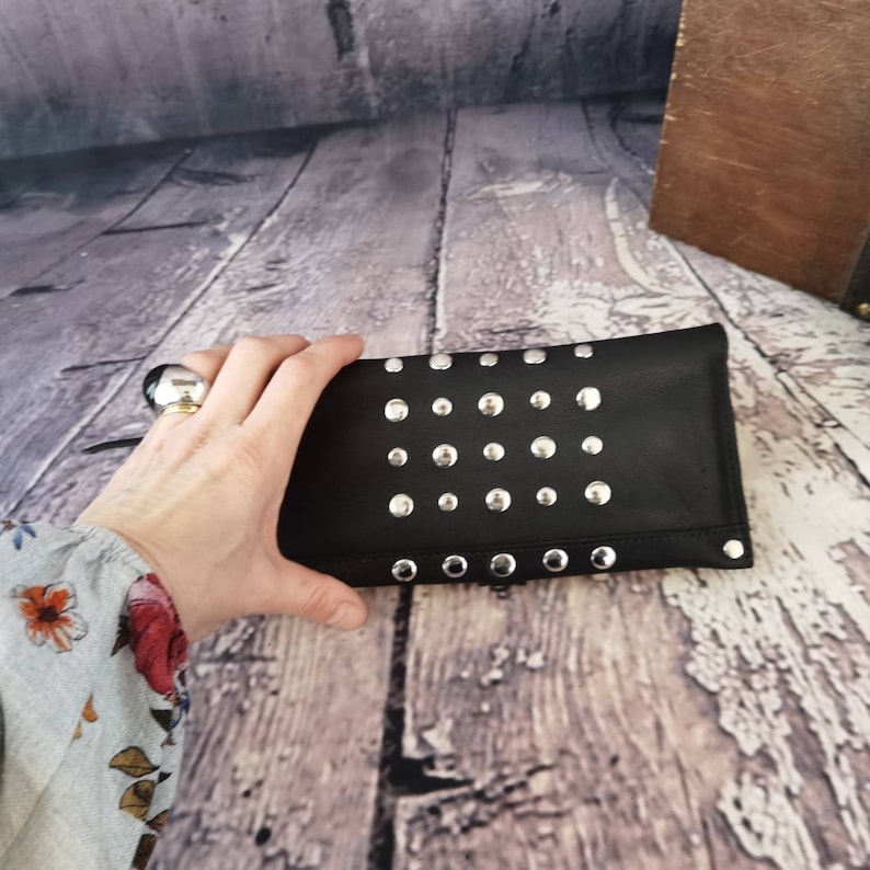 Black Leather Wallet With Studs Leather Wallet for Women - Etsy