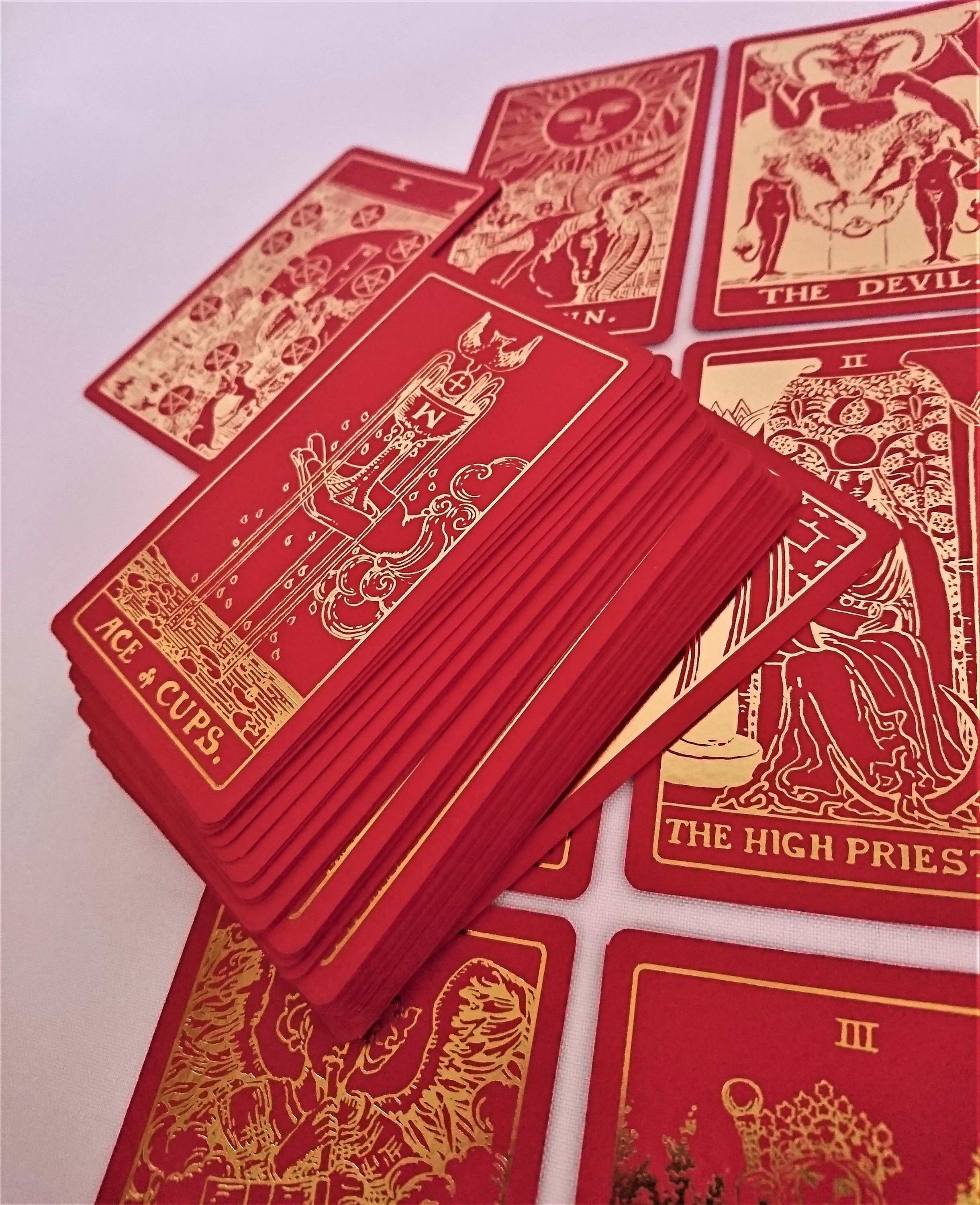 Tarot RED Cards Gold Foil Tarot Rider Waite gold tarot card | Etsy