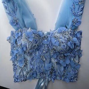 Floral Beaded Blue Lace Wedding Custom Corset, Bespoke Order Short off ...