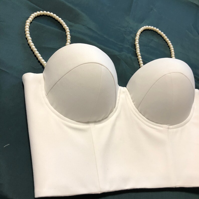 White Womens Crop Top Corset With Pearl Razors White Night | Etsy