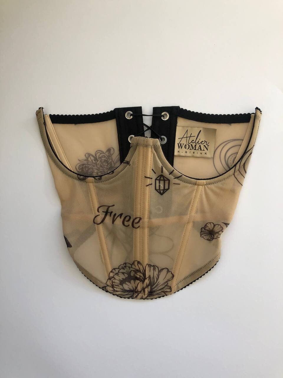 Black and Beige Tattoo Mesh Corset Belt Transparent Tight | Etsy