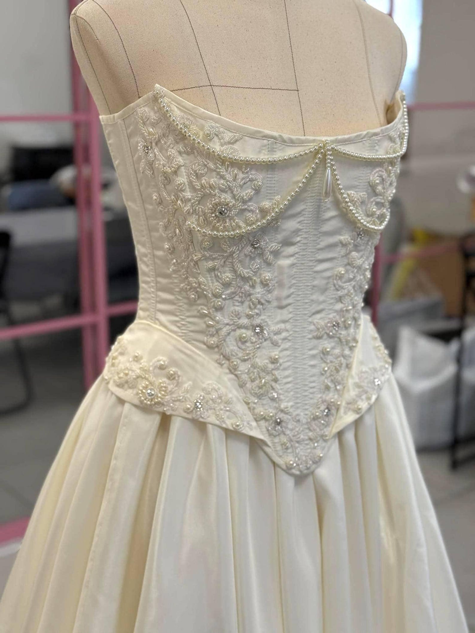 Taffeta Corset Set With Beaded Appliqué, Corset Top, Elegant Taffeta ...