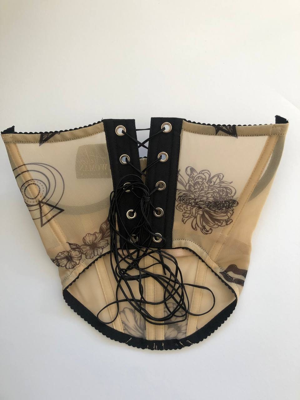 Black and Beige Tattoo Mesh Corset Belt Transparent Tight | Etsy