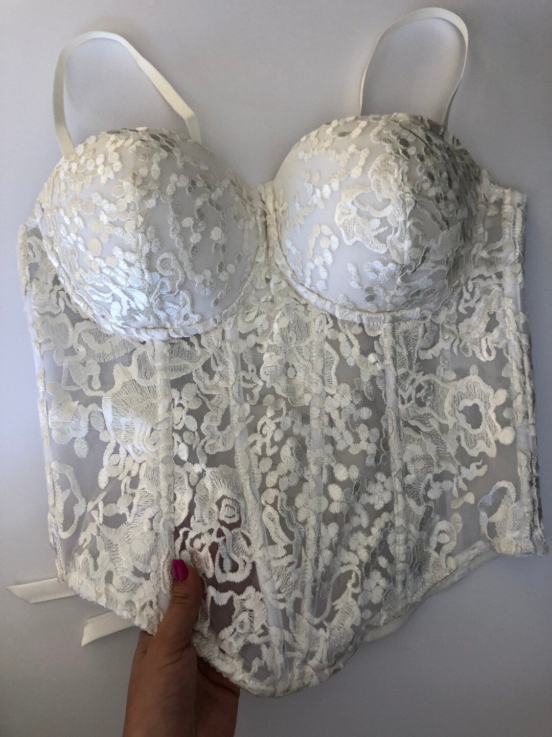 Ivory Mesh Flower Lace Corset With Lace Clasp on the Back, Honeymoon ...