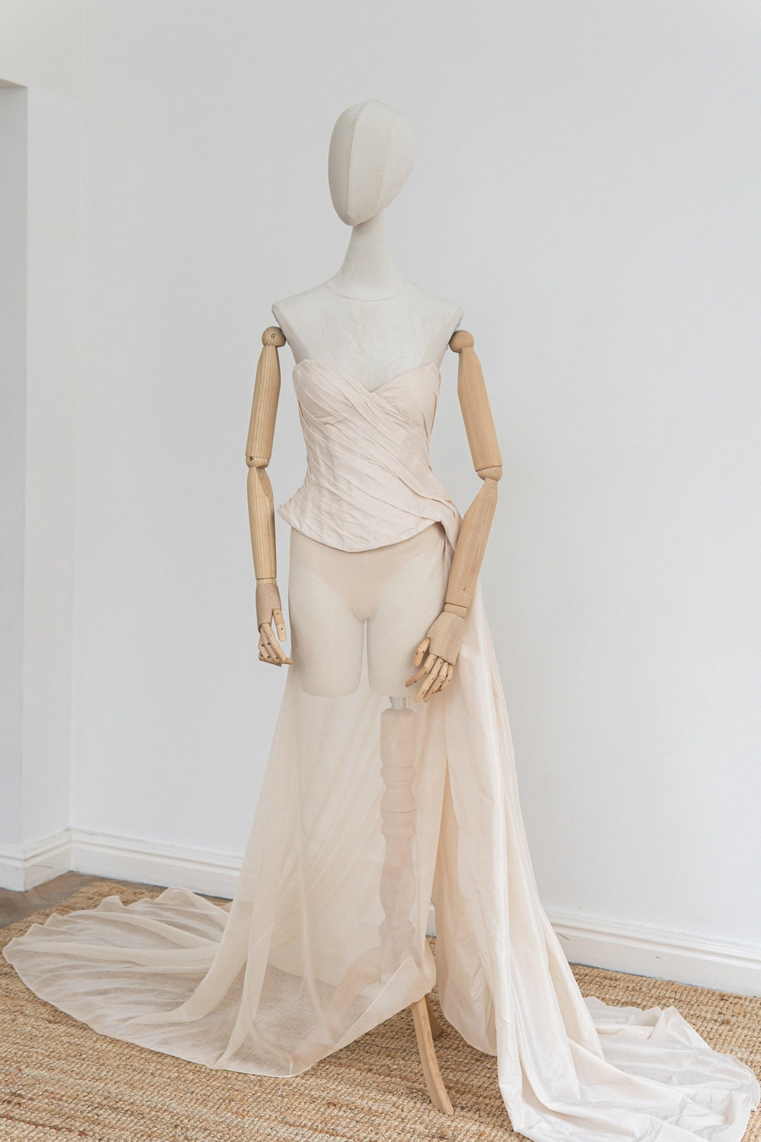 Taffeta Corset With Adjustable Back, Eyelets, Ribbon, Asymmetric Tail ...
