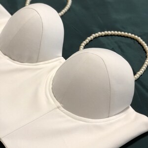 White Women’s Crop Top Corset With Pearl Razors, White Night Club Party ...